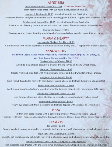 Menu | Blue Sky Vineyard
